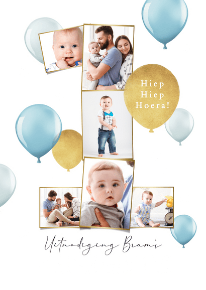 Kinderfeestje 1e verjaardag fotocollage cijfer | Kaartje2go
