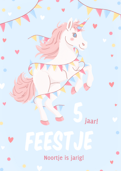Leuke uitnodigingen met eenhoorn en slingers | Kaartje2go