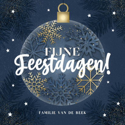 Moderne kerstkaart kerstbal dennentakken en | Kaartje2go