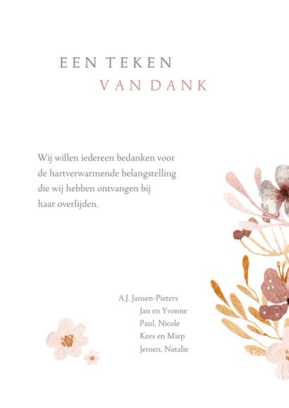 Bedankkaart na overlijden modern bloem | Kaartje2go