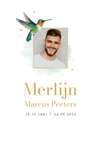 Bedankkaart overlijden vogel kolibrie waterverf | Kaartje2go
