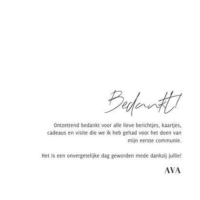 Bedankkaartje communie grote tekst met folie | Kaartje2go