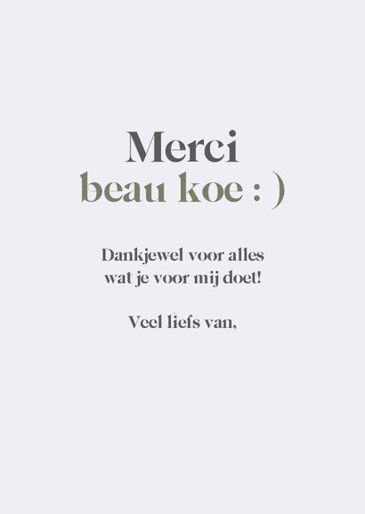 Bedankkaartje met'Merci beau koe' foto | Kaartje2go