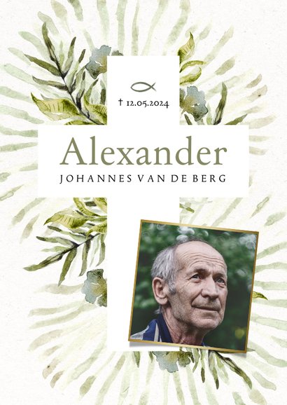 Christelijke rouwkaart met botanische bladeren | Kaartje2go