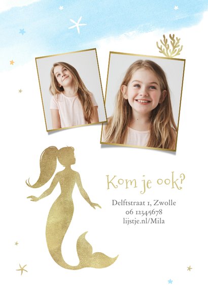 Communiefeest uitnodiging meisje waterverf | Kaartje2go