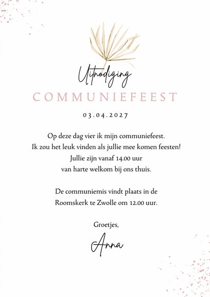 Communiefeest uitnodigingskaart kruis roze | Kaartje2go