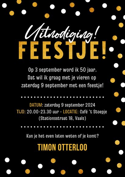 Feestelijke uitnodiging feestje 50 jaar met | Kaartje2go