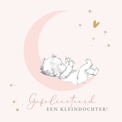Felicitatie geboorte kleindochter baby op maan | Kaartje2go