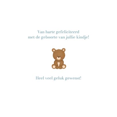 Felicitatie kaart geboorte jongen beertje met | Kaartje2go