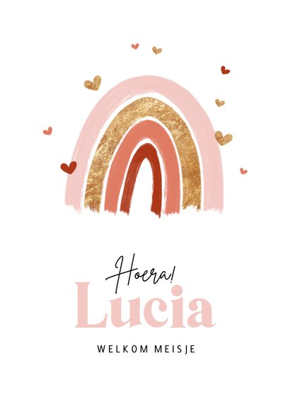Felicitatiekaart geboorte meisje regenboog goud | Kaartje2go