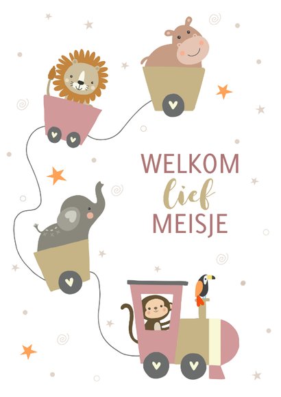 Felicitatiekaart geboorte- treintje jungle | Kaartje2go
