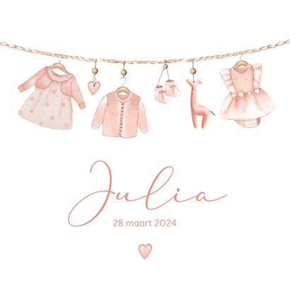 Geboorte meisje waslijntje babykleertjes | Kaartje2go