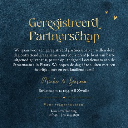 Geregistreerd partnerschap stijlvol goud | Kaartje2go