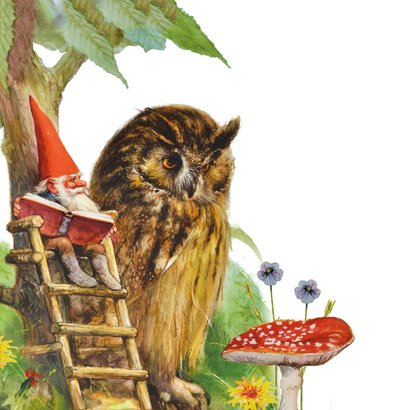 Geslaagdkaart wijze kabouter en uil delen | Kaartje2go