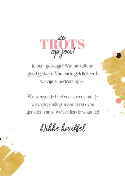 Geslaagdkaartje roze goud confetti zo trots op | Kaartje2go