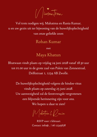 Hindoestaanse uitnodigingskaart rood mandala | Kaartje2go
