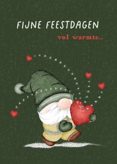 Kerstkaart met kabouter die hartjes uitdeelt | Kaartje2go
