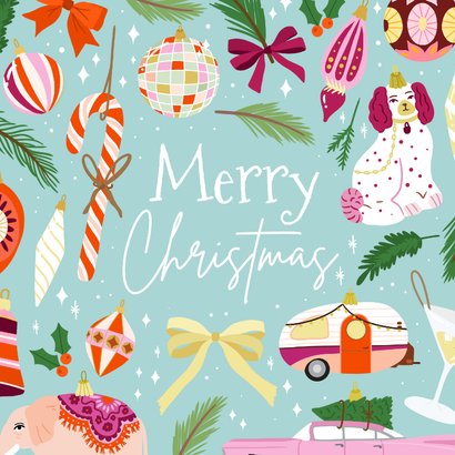 Kerstkaart met kleurrijke ornamenten | Kaartje2go