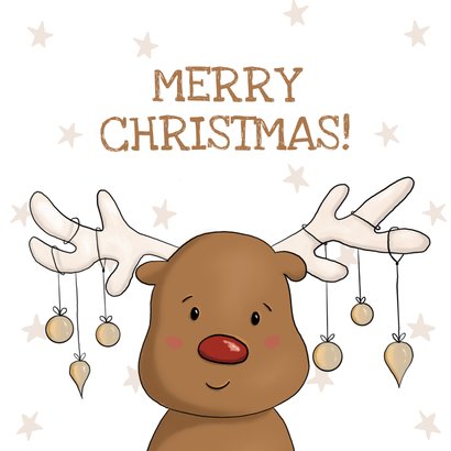 Kerstkaart met rendier en kerstballen | Kaartje2go