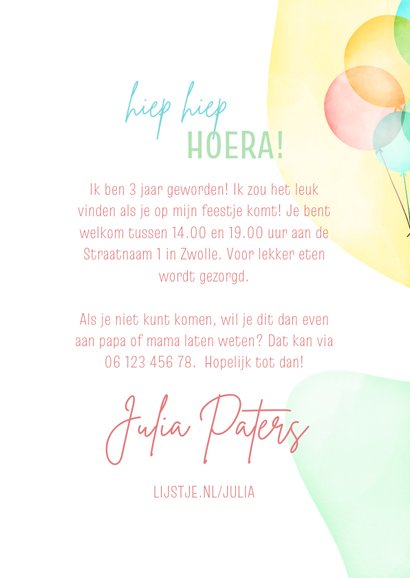 Kinderfeestje fotocollage cijfer 3 met slingers | Kaartje2go