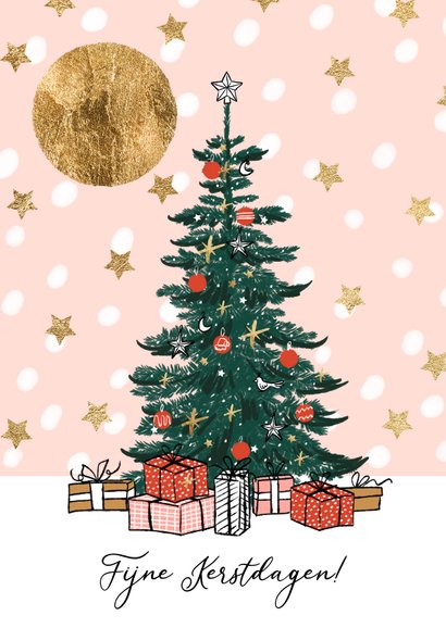 Kleurrijke kerstkaart kerstboom cadeaus | Kaartje2go