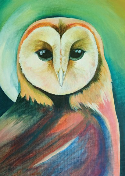 Kunstkaart Kerkuil portret - Wenskaarten | Kaartje2go