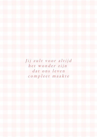 Lief geboortekaartje roze ruitjes en roze | Kaartje2go