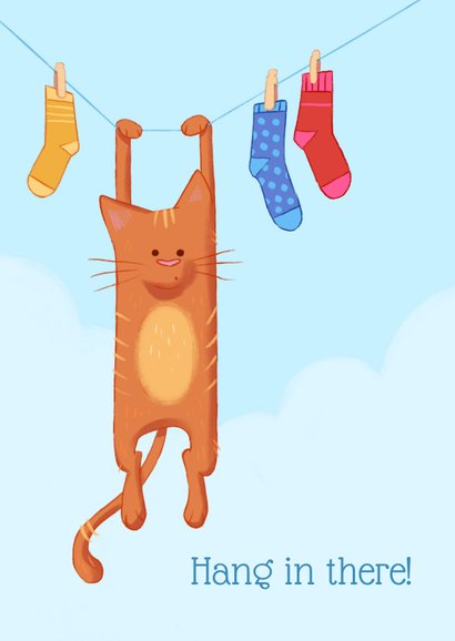 Lieve beterschapskaart kat aan wasdraad | Kaartje2go