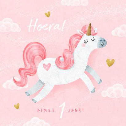 Lieve verjaardagskaart meisje eenhoorn, wolkjes | Kaartje2go