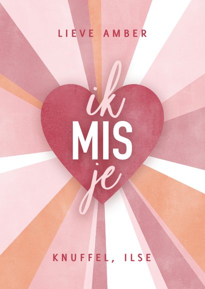 Make-A-Wish kaart Ik mis je met hartjes en | Kaartje2go