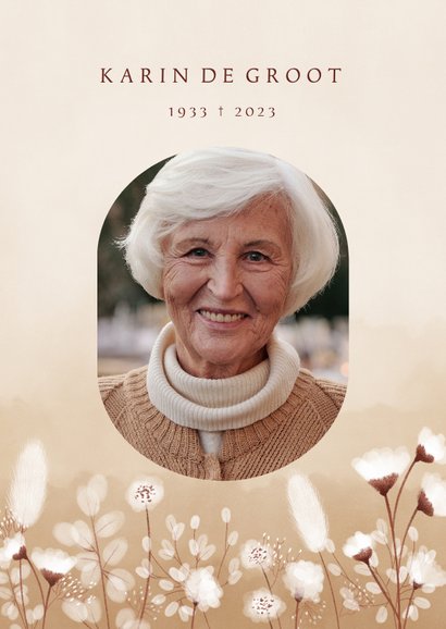 Rouwkaart met droogbloemen en beige waterverf | Kaartje2go