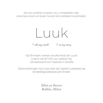 Rouwkaart overlijden kind baby olifantje | Kaartje2go