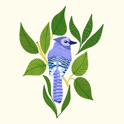 Sterkte kaart met blauwe Gaai vogel en bladeren | Kaartje2go