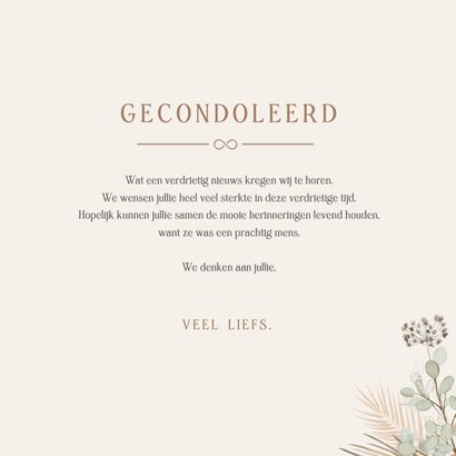 Stijlvolle condoleancekaart met droogbloemen en | Kaartje2go