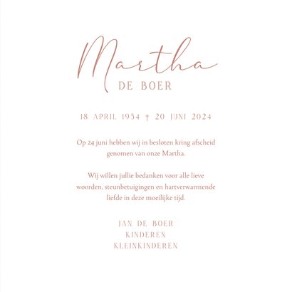 Stijlvolle rouw bedankkaart met foto van | Kaartje2go