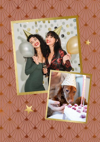 Stijlvolle verjaardagskaart met roze art-deco | Kaartje2go