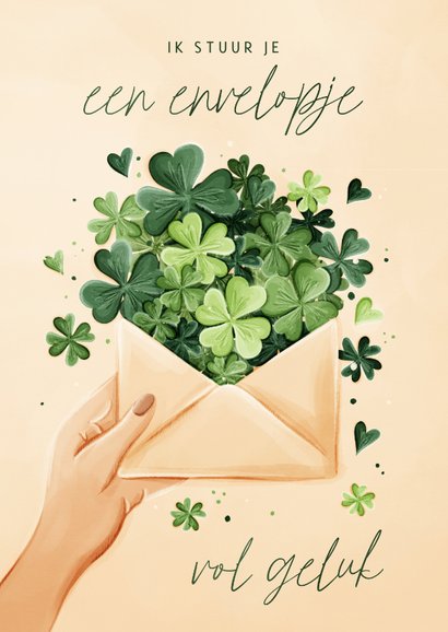 Succes kaart hand met envelopje vol geluk | Kaartje2go
