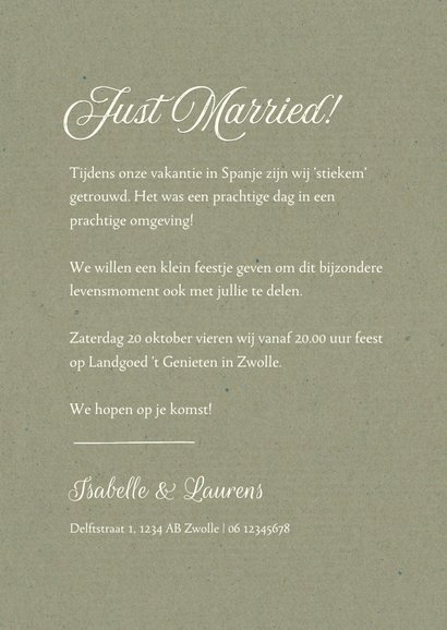 Trouwkaart pas getrouwd vintage kant kraft foto | Kaartje2go