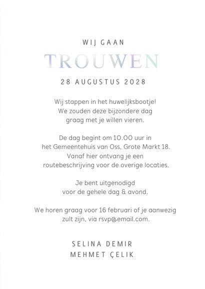 Trouwkaart uitnodiging met eigen foto en | Kaartje2go