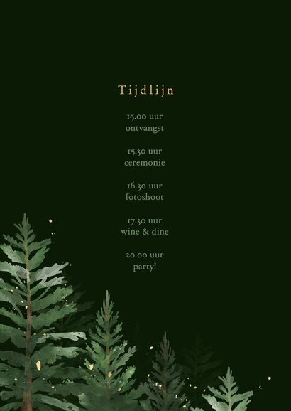 Trouwkaart winter wedding dennenbomen donker | Kaartje2go