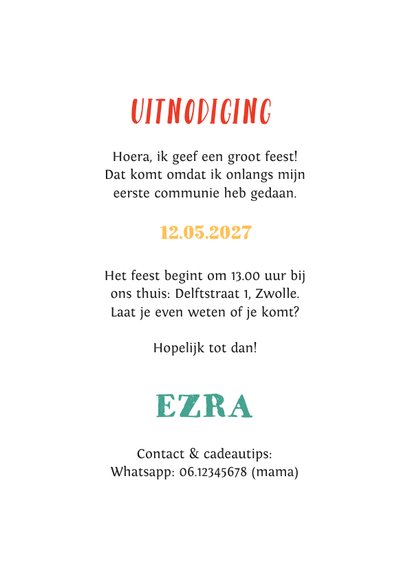 Uitnodiging communiefeest lentefeest wegwijzers | Kaartje2go