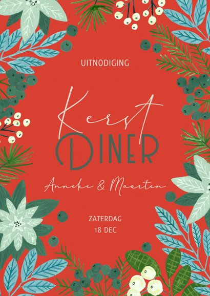 Uitnodiging kerstdiner botanische illustratie | Kaartje2go