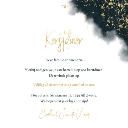 Uitnodiging kerstdiner waterverf& gouden tekst | Kaartje2go