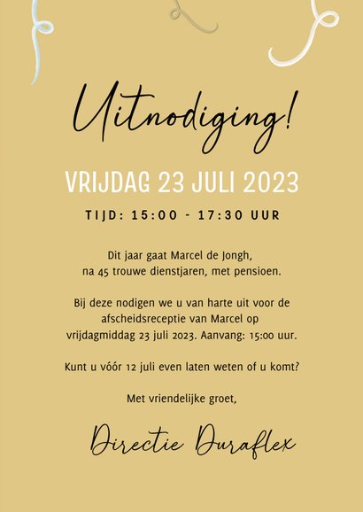 Uitnodiging met toost voor een pensioen | Kaartje2go