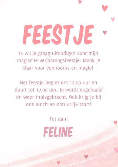 Uitnodigingen kinderfeestje met roze eenhoorn | Kaartje2go