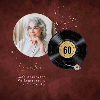 Uitnodigings LP plaat muziek feestje goud foto | Kaartje2go