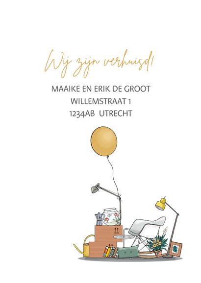 Verhuiskaart achterkant busje geel | Kaartje2go