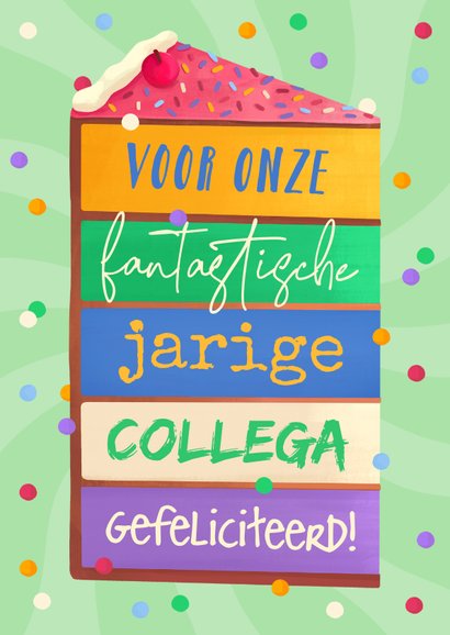 Verjaardagskaart collega taart confetti | Kaartje2go