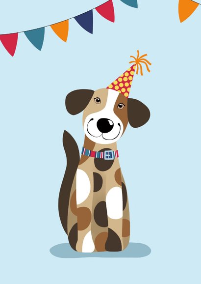 Verjaardagskaart hond met feestmuts | Kaartje2go