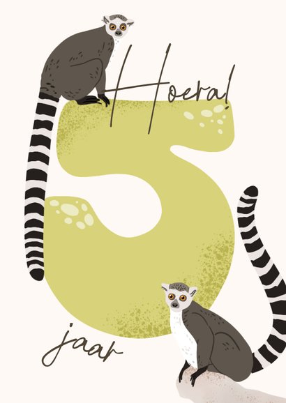 Verjaardagskaart illustratie van maki's en 5 | Kaartje2go